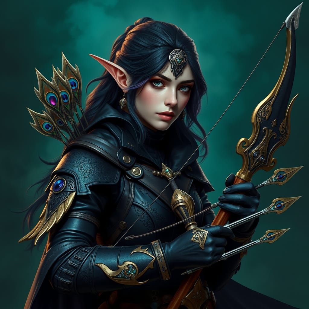 Regal Half-Elf Spy in Opulent Leather Armor - AI Art