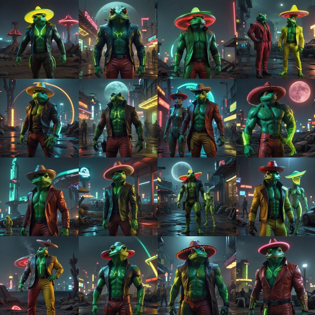 Cyberpunk Bodybuilder Frog Smiling on the Moon - AI Art