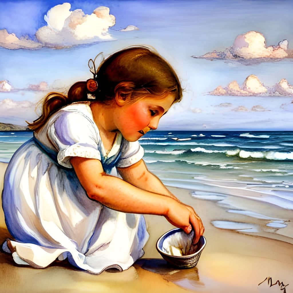 Girl collecting shells at the beach - AI Generated Artwork - NightCafe ...