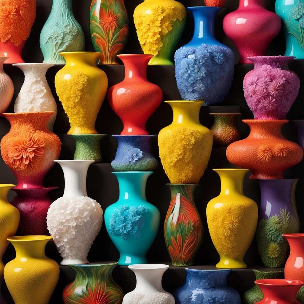 The beauty of nature with unique collection of colorful flower vases ...