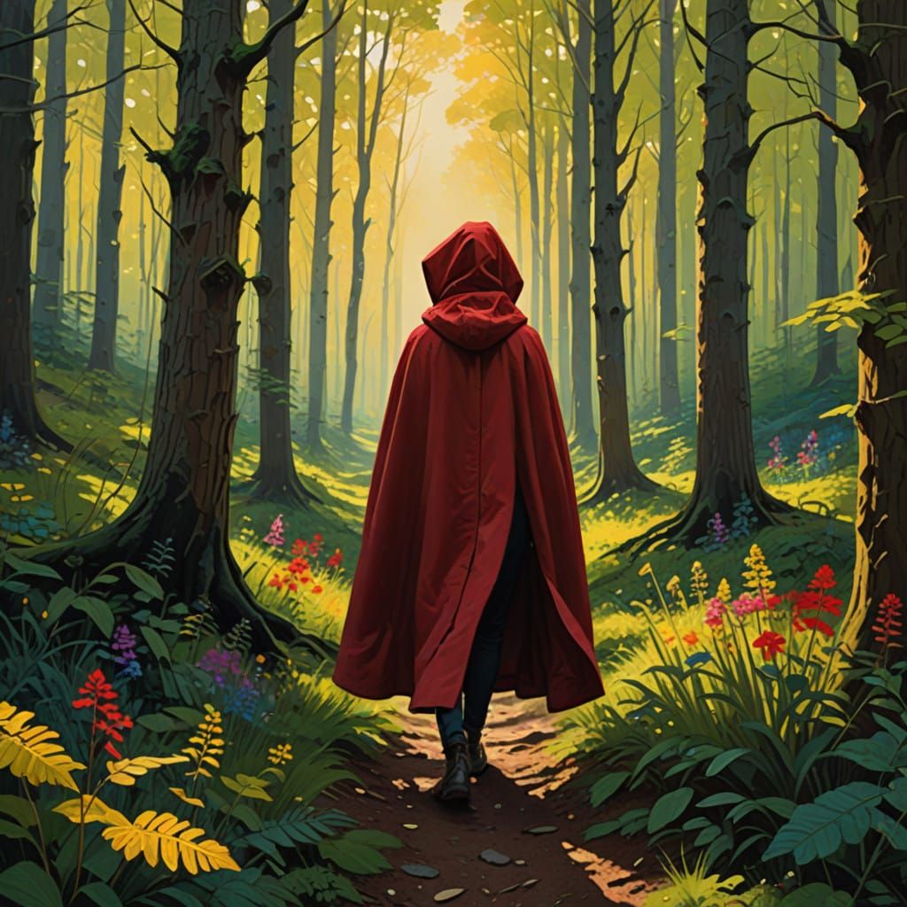 Beautiful hot red riding hood - Romantic Realism Woman Walks...