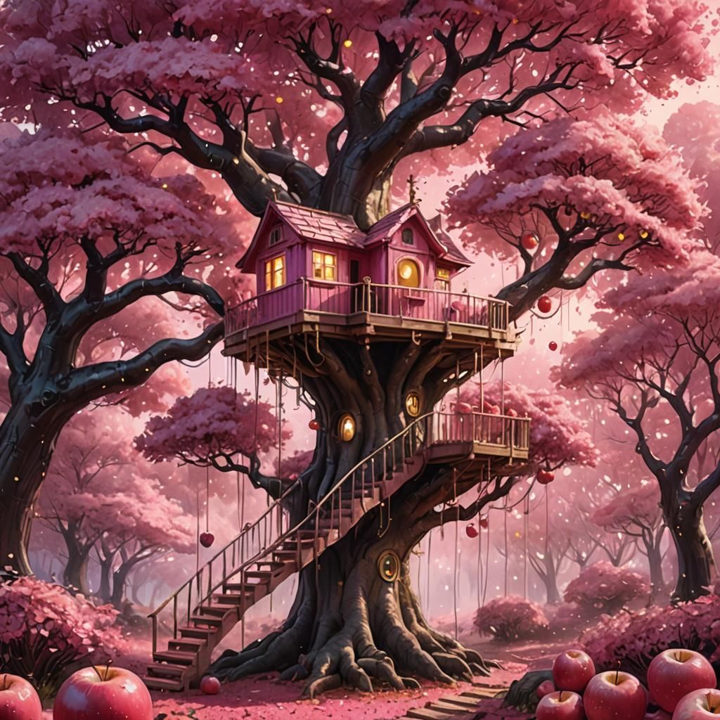 Pink Treehouse - AI Generated Artwork - NightCafe Creator