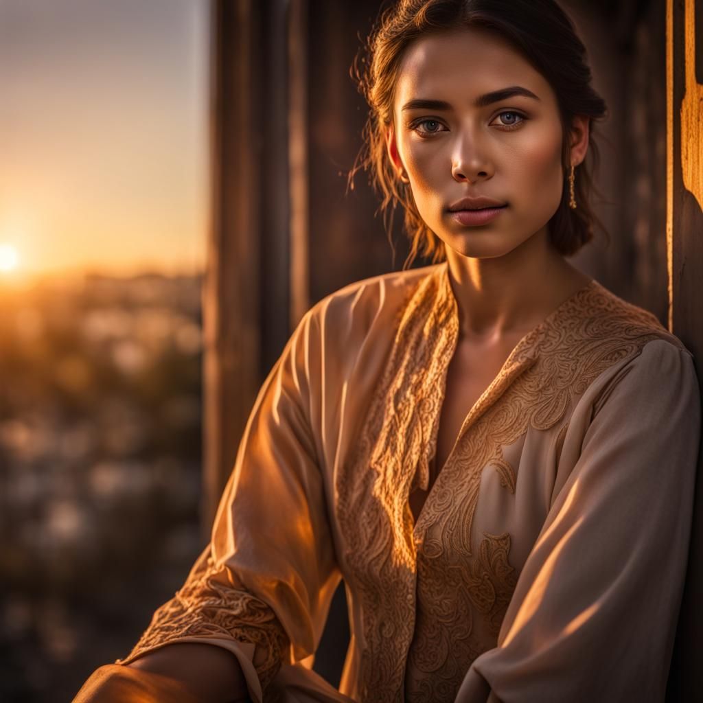 Portrait photograph taken during the golden hour, focusing on the warm ...