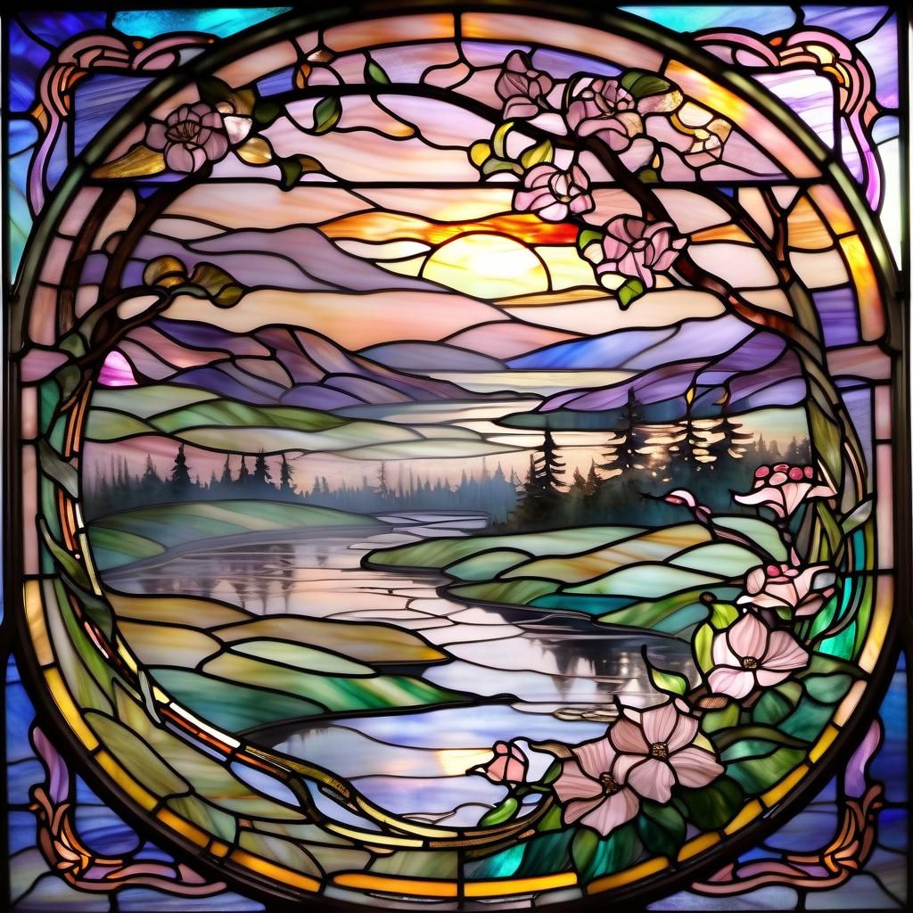 Dawn's Serene Light: A Stained Glass Masterpiece - AI Generated Artwork - NightCafe Creator