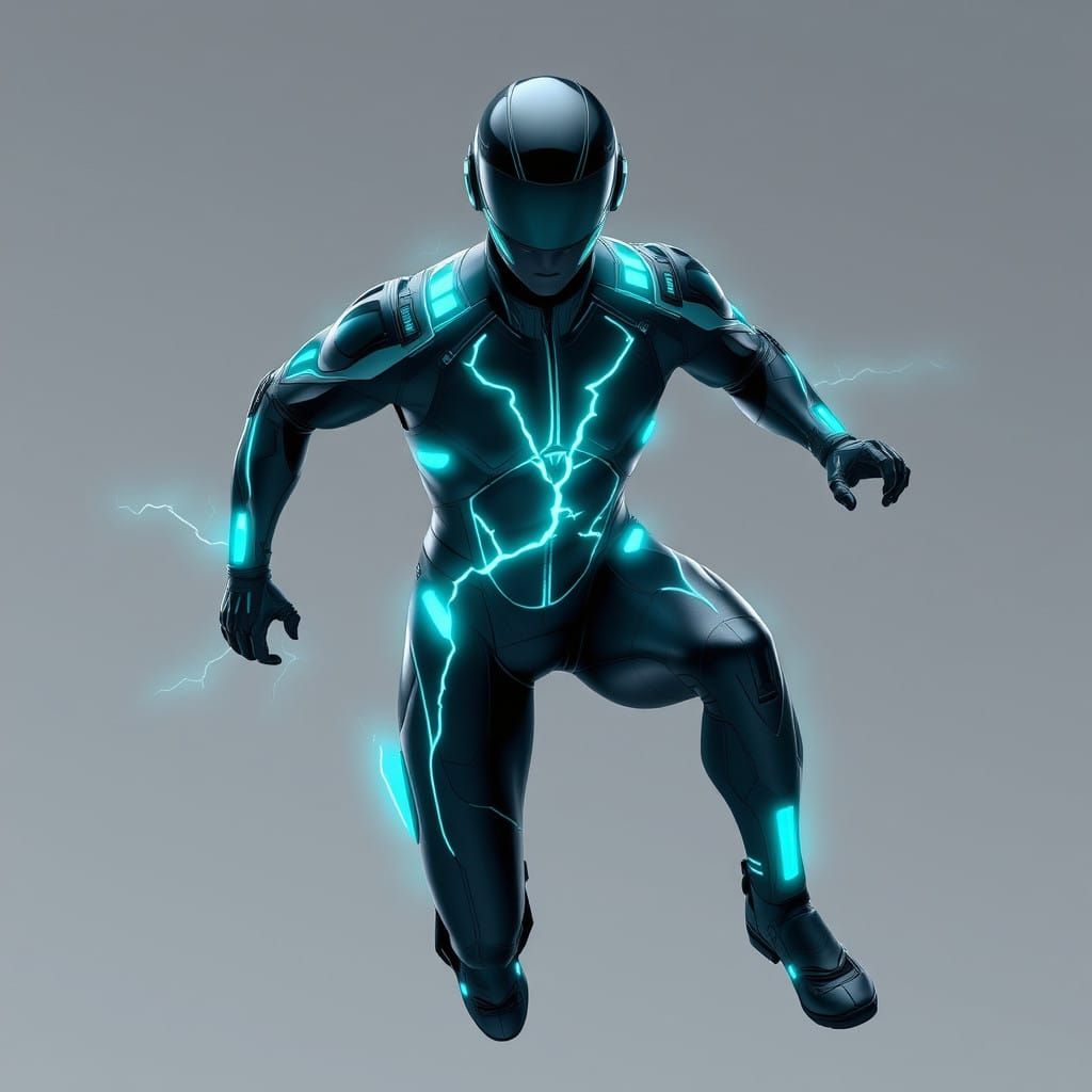 High-Tech Aerodynamic Suit with Teal Lightning Aes... - AI Art