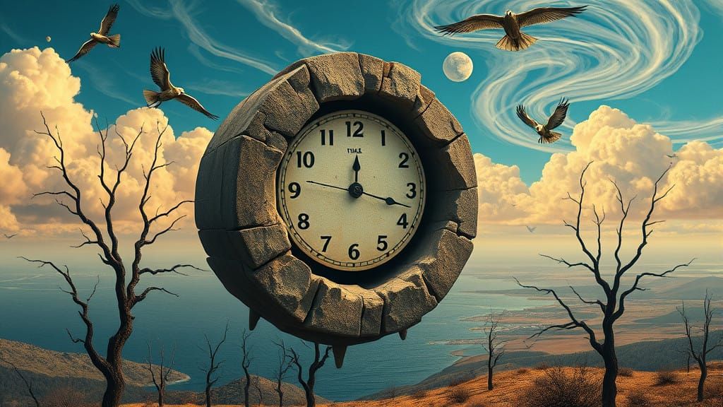 Surrealist Clocks in a Sublime Countryside Landsca... - AI Art