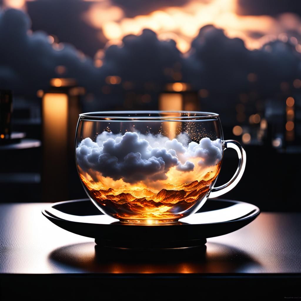 Maximalist thunderclouds vividly encased in a hyper-realistic clear ...