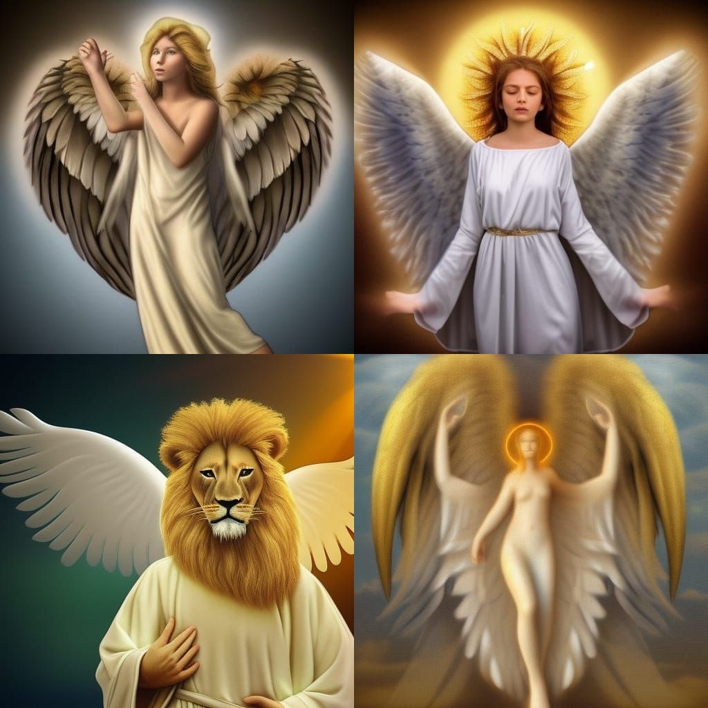 Being of light in the form of a human with the head of Lion angel wings ...
