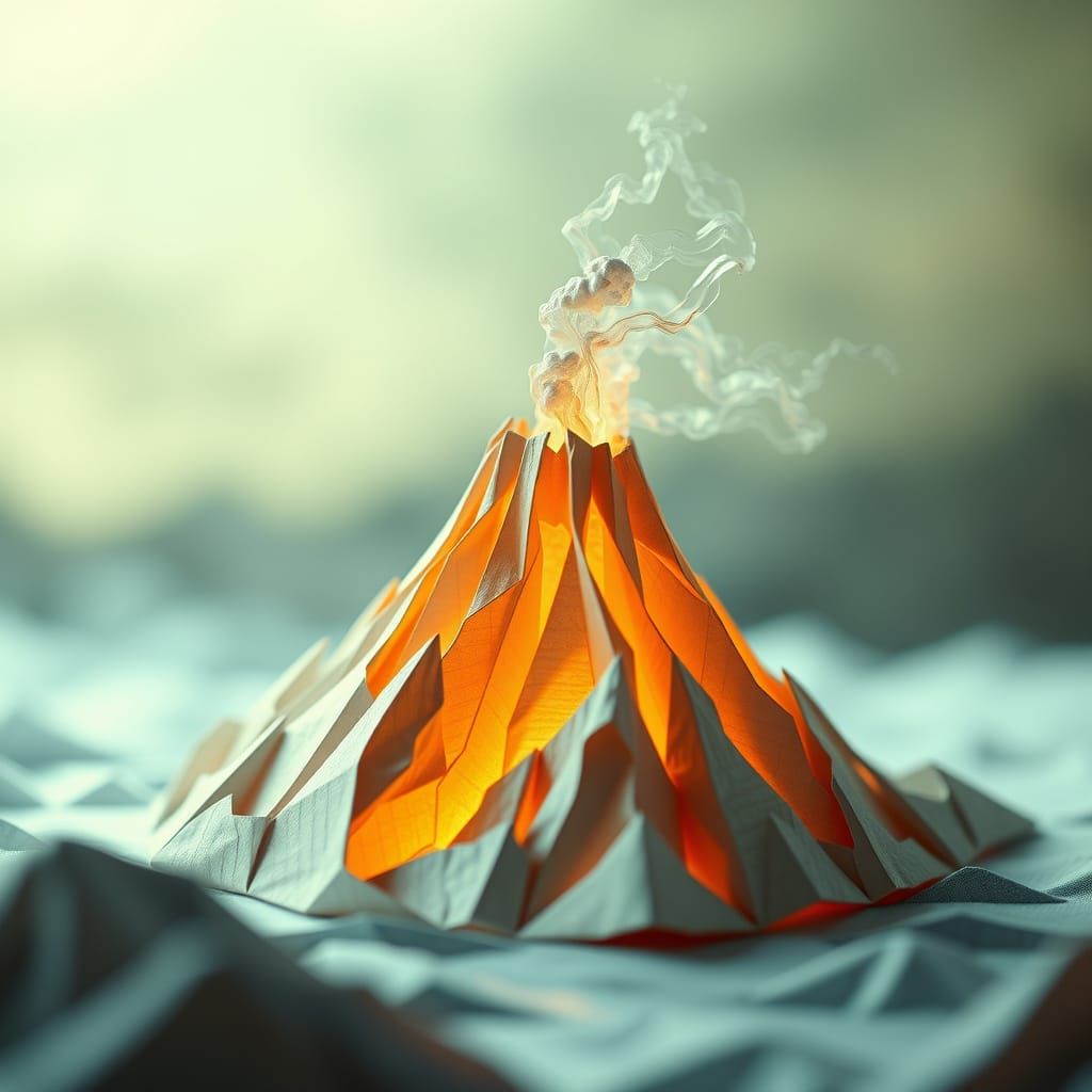 Bubbling Volcano - Origami Volcano Erupts in Soft, Whimsical...