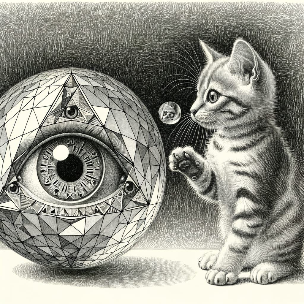 Escher-Inspired Cat Explores Whimsical Optical Ill... - AI Art
