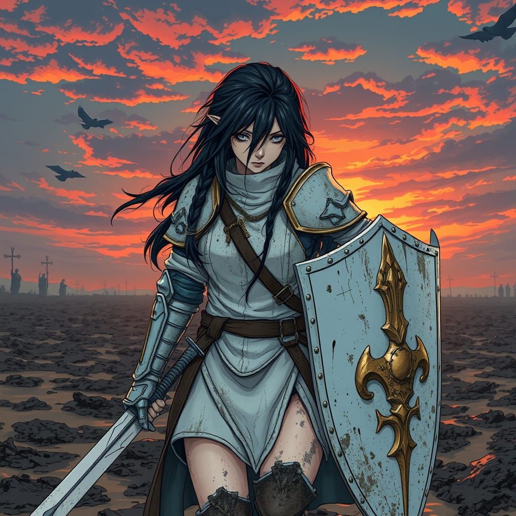 anime female knight - Gritty Anime Female Knight in Battle