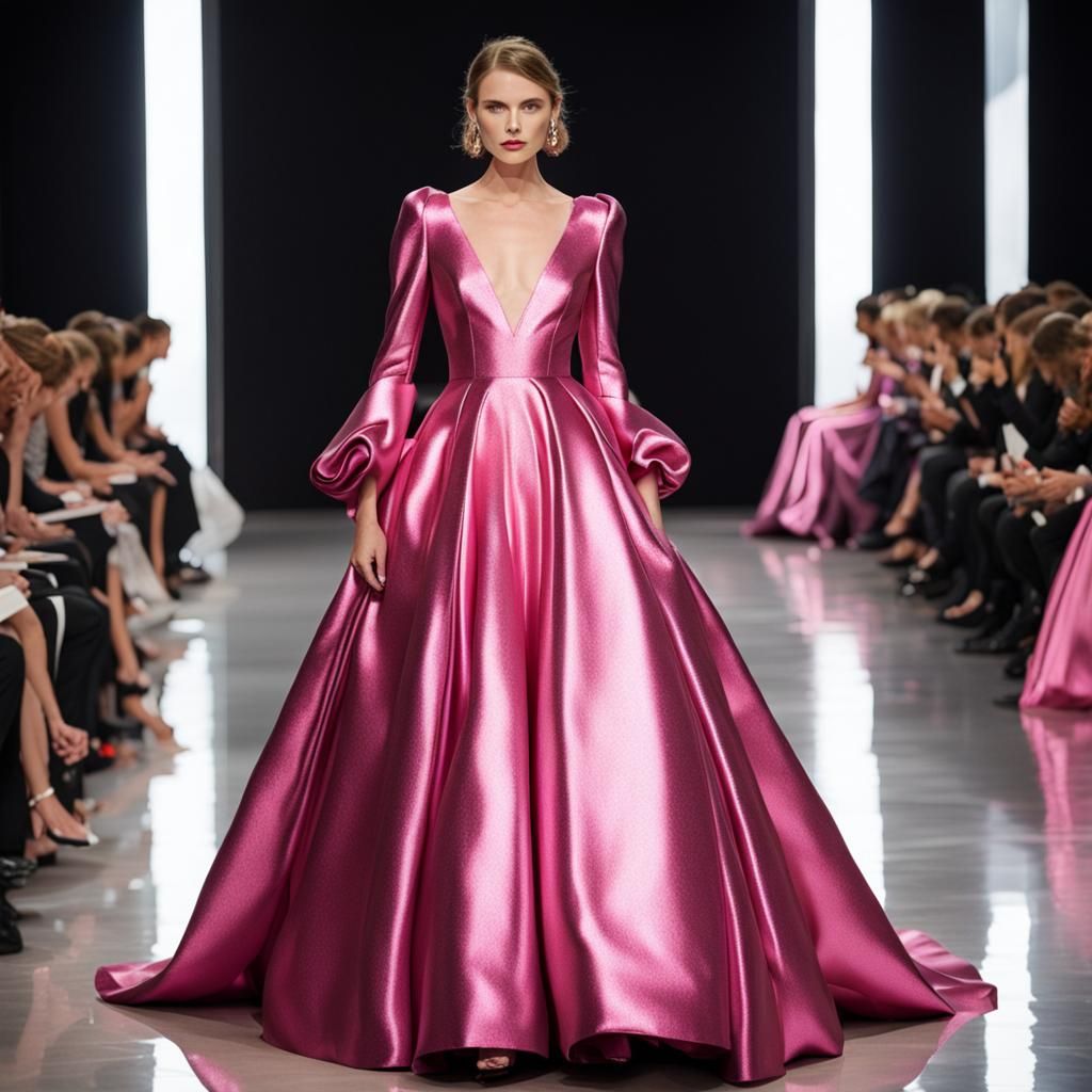 Deep Pink Wide Evening Gown Realistic & Simple. Redone. - AI Generated ...