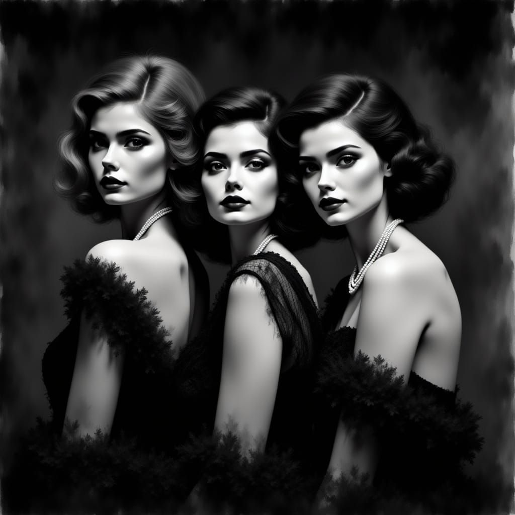 Glamorous Women of the Roaring 30s in Black and Wh... - AI Art