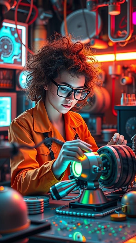 ai digital art fun art inventor, scientist, inventor at work in her s ...