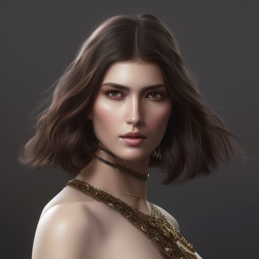 Pretty full body brunette haır girl head and shoulders portrait, hyper ...