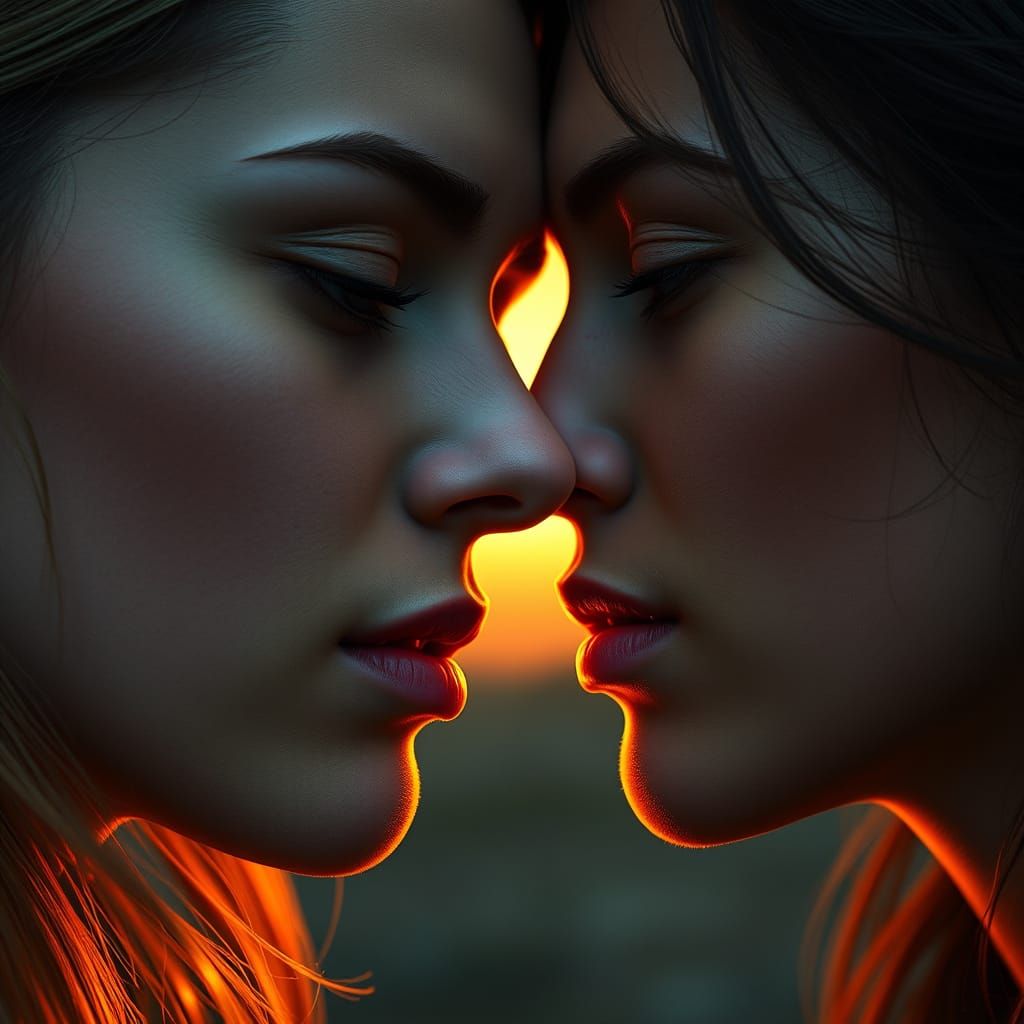 Two Faces Entwined in Magical Hyperrealism - AI Art