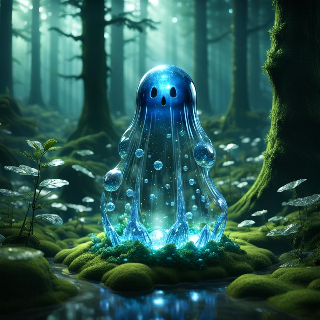 blue reflective crystal ghost that has alka seltzer bubbles and glitter ...