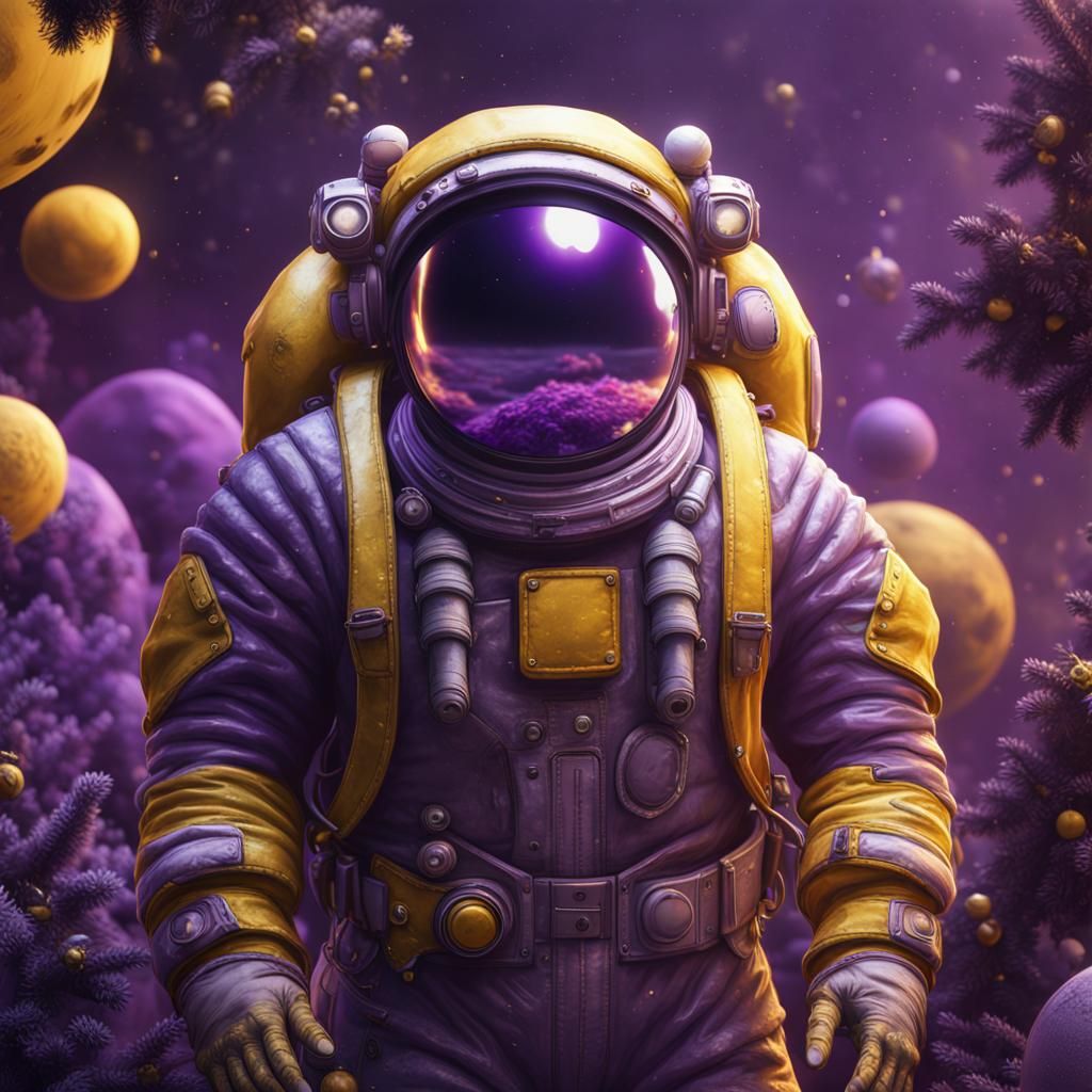 christmas astronaut purple and yellow color scheme - AI Generated ...