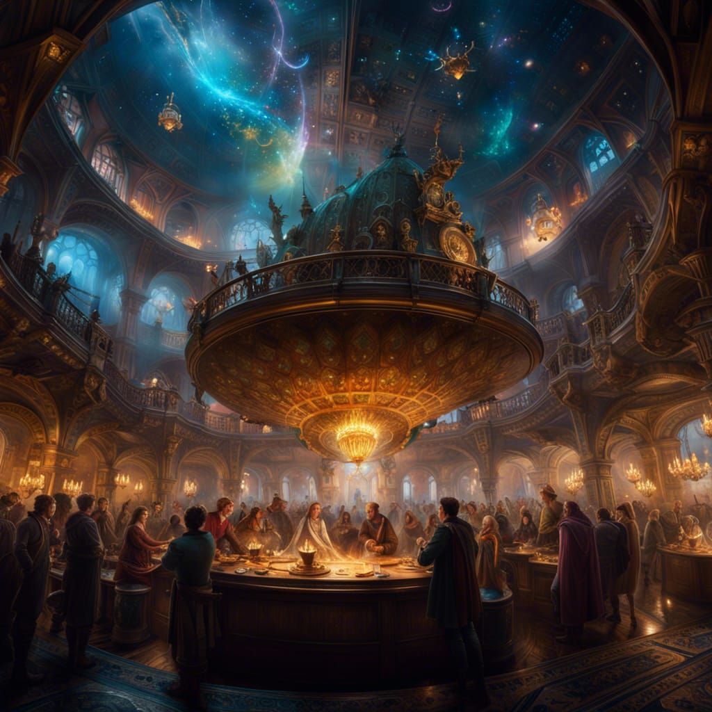 a Fantasy Festival inside a cup full of beer: particles flying around ...