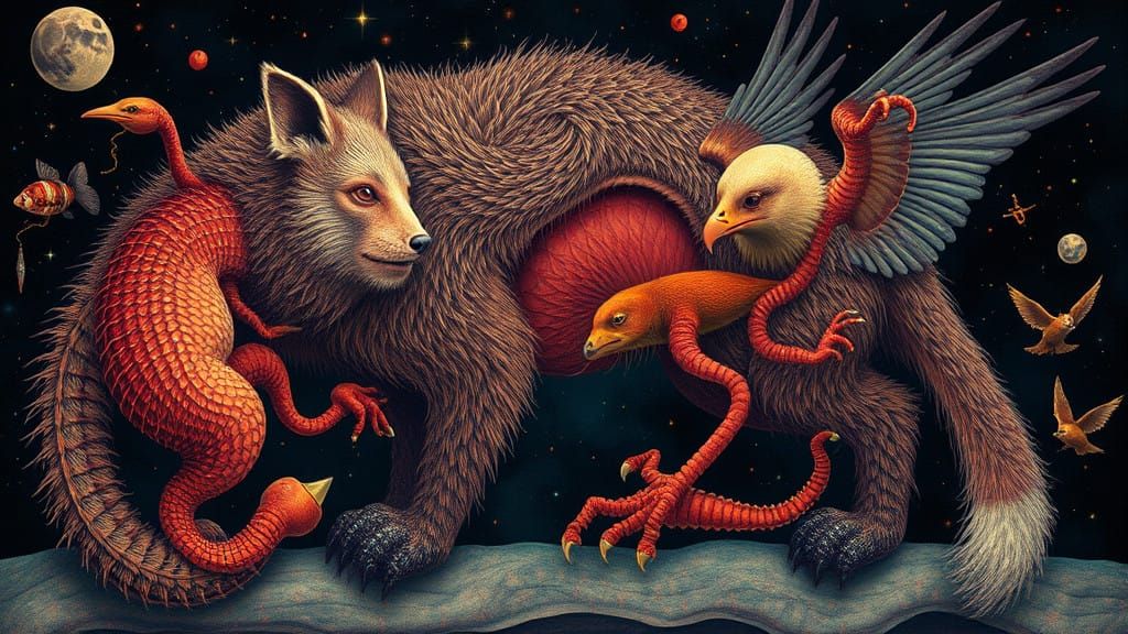 Surreal Homunculus in a Dreamlike, Noctilucent Lan... - AI Art