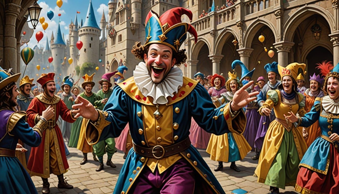 Whimsical Jester in King Arthur's Court - AI Art