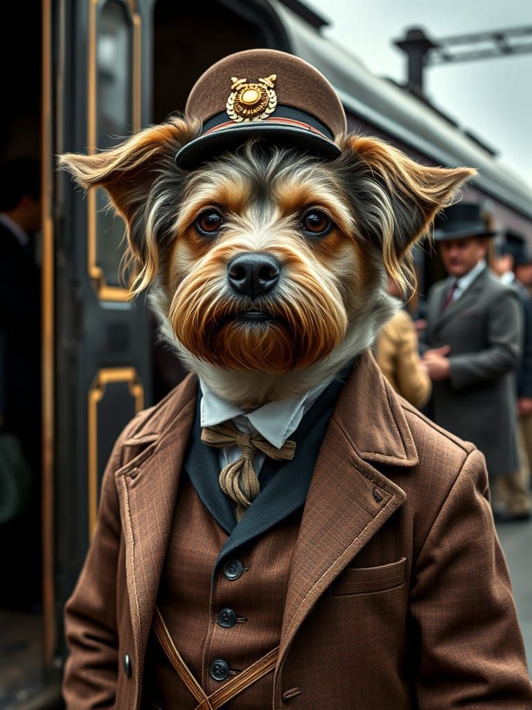 All Aboard - Steampunk Conductor Dog in Victorian Attire