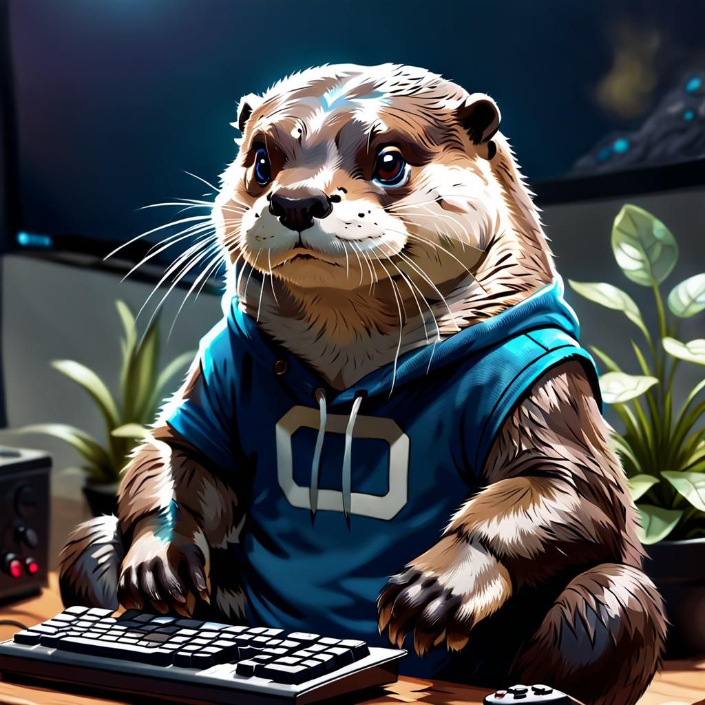 A very grouchy gamer otter - AI Generated Artwork - NightCafe Creator