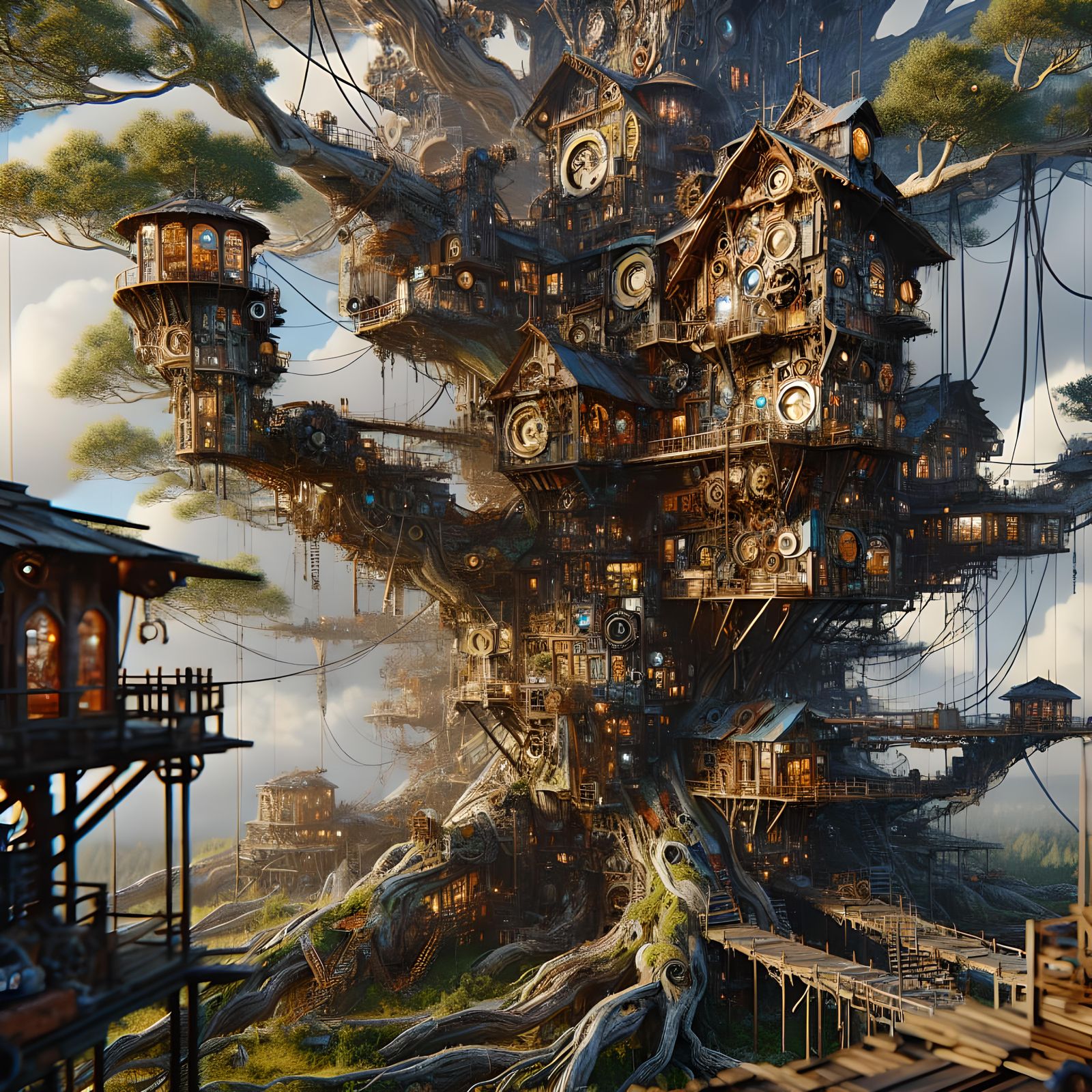 Steampunk Treehouse - AI Generated Artwork - NightCafe Creator