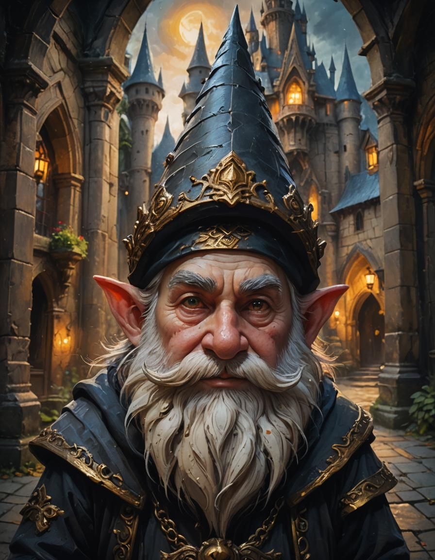 Majestic Gnome Portrait in Dark Castle Courtyard, ... - AI Art