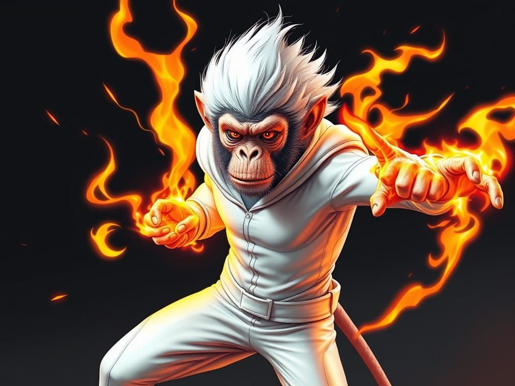 Glossy Comic Book Superhero Monkey Unleashes Fire ... - AI Art
