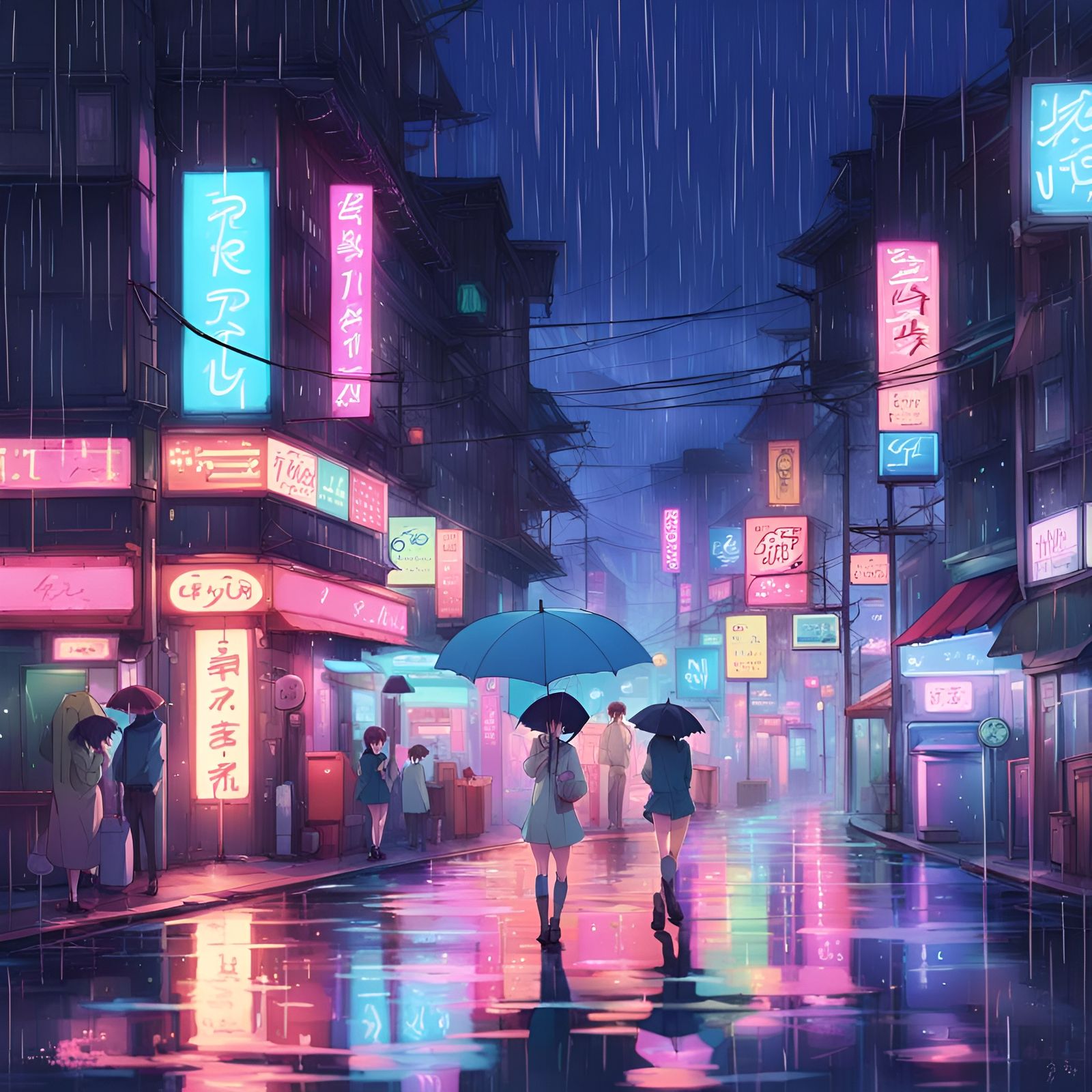 Lofi Neon, Rainy Night - AI Generated Artwork - NightCafe Creator