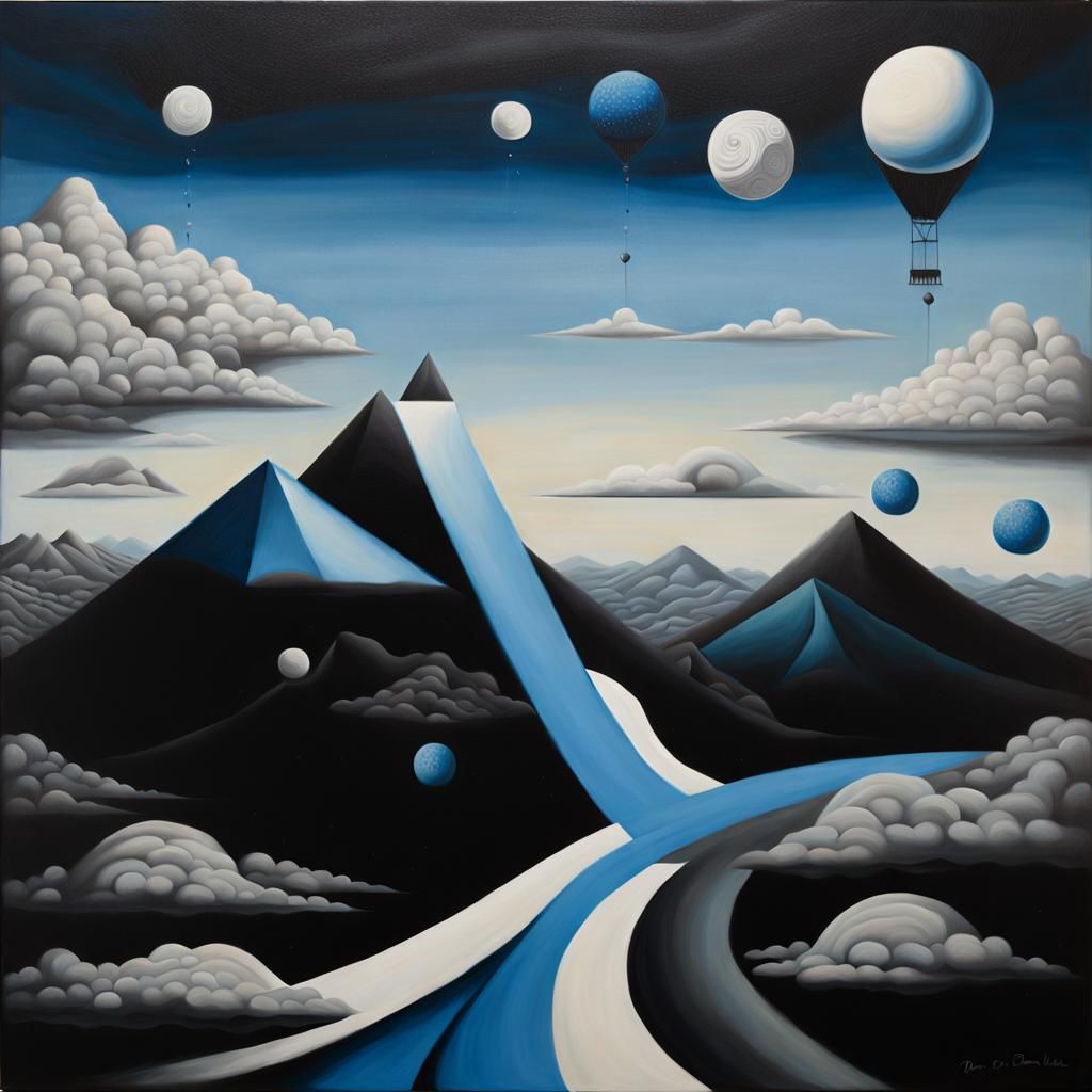 A surreal oil painting of the convergence of consciousness with a ...