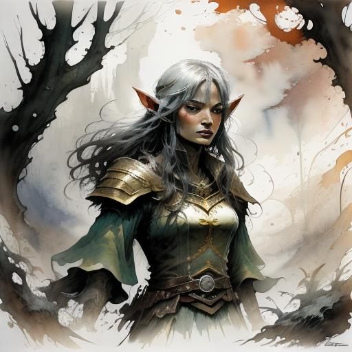 16k, comic art, line art style, ligne claire portrait of gangly drow ...