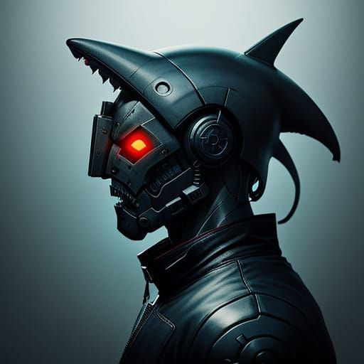 Cyberpunk Android Mask with Shark Teeth - AI Art