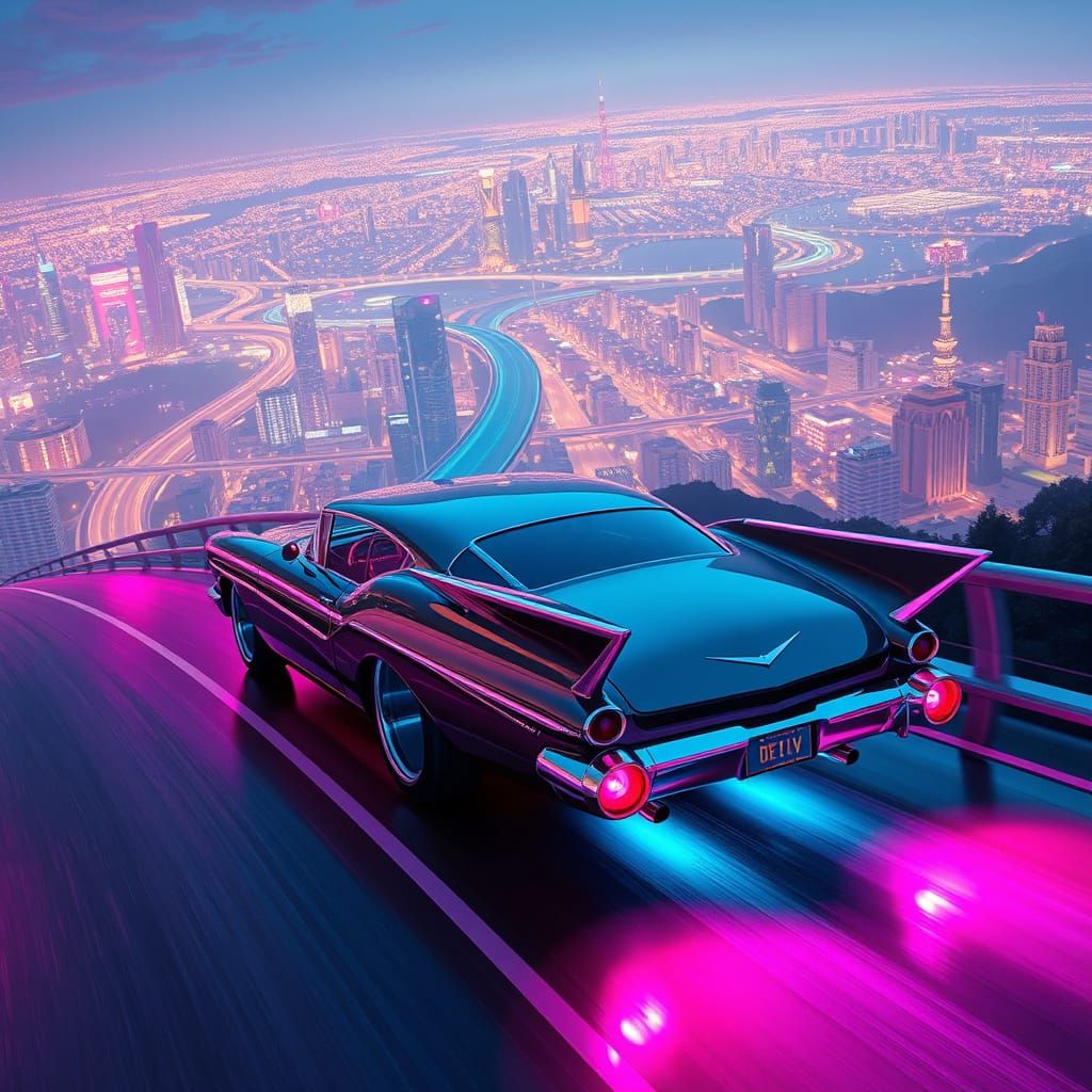 A sleek, retro-futuristic concept car, inspired by the 1957 Chevy Bel ...