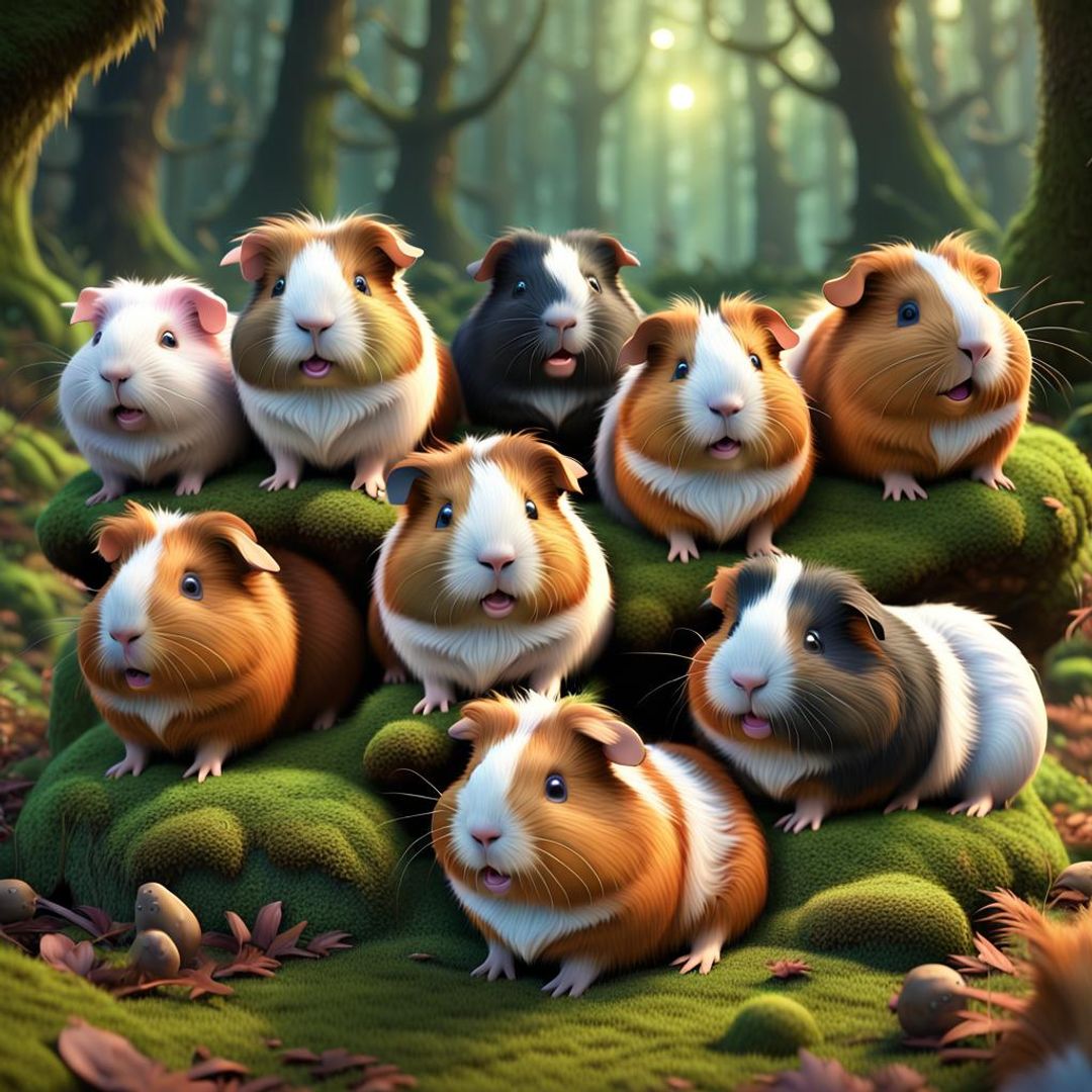 8k realistic, intricate details, a bunch of cartoon style guinea pigs ...