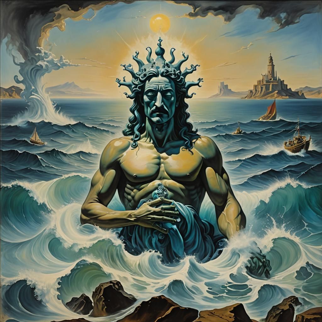 Meditating while the god Neptune rises from the ocean - AI Generated ...