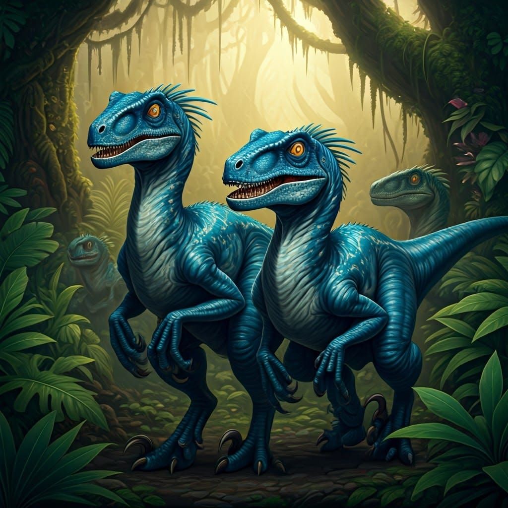 Velociraptor Pack - Sapphire-Blue Velociraptors Roam Mystica...