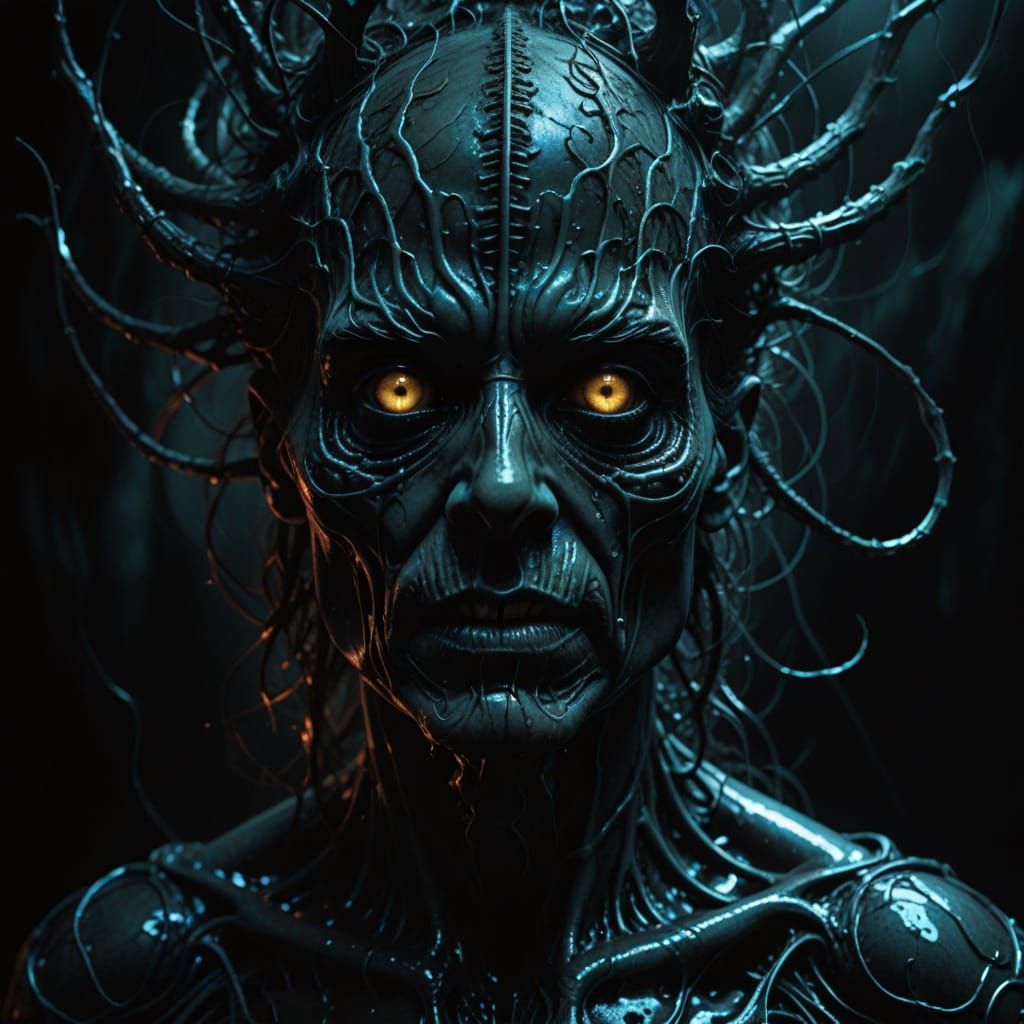 Dark Surrealist Horror Character with Iridescent C... - AI Art