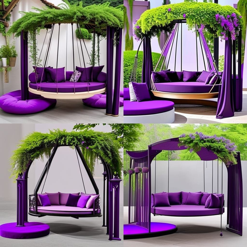 Ethereal Purple And Lavender Gothic Round Swing Bed With Pergola Roof