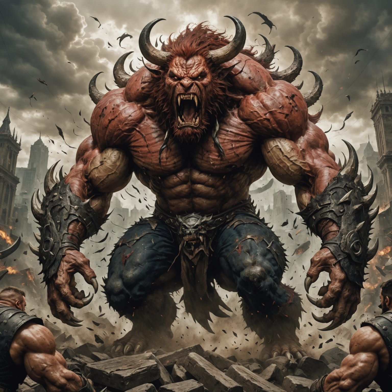 raging behemoth, screaming, muscles bunched in rage