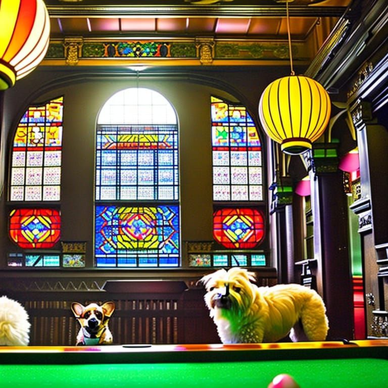 Pool halls for dogs - AI Generated Artwork - NightCafe Creator