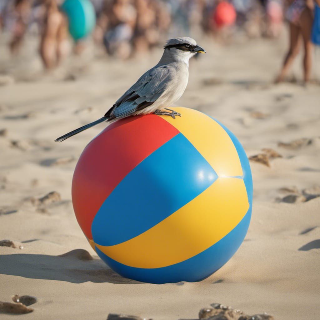 Anthro bikini bird sitting on a giant beach ball. - AI Generated ...