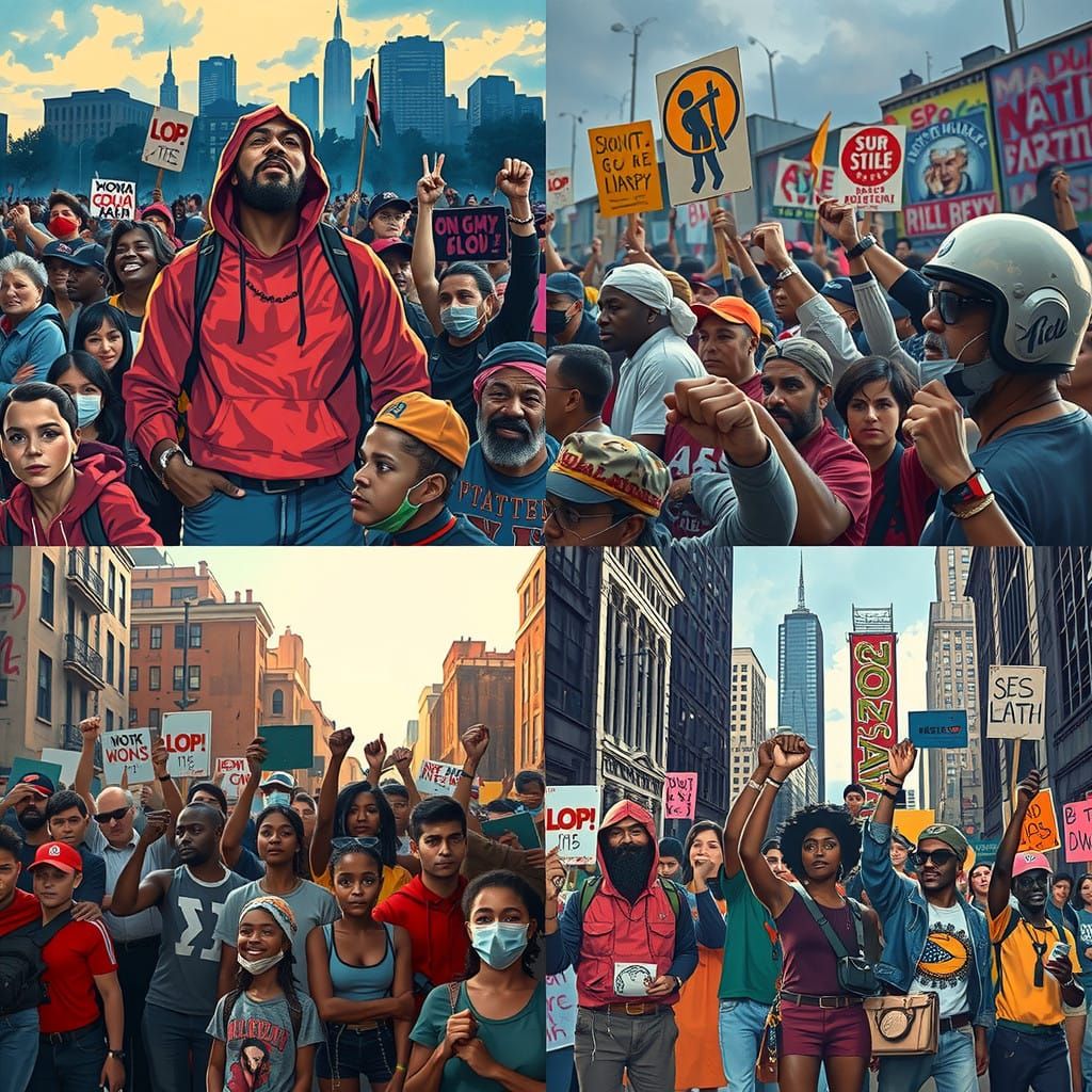 United Crowd Rises Against Hatred in Vibrant Stree... - AI Art