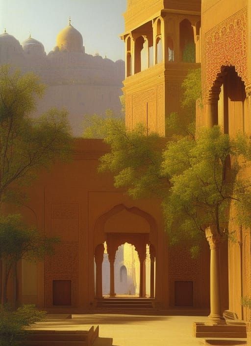 architecture, monastery, vibrant flowers. Indian Persian architecture ...