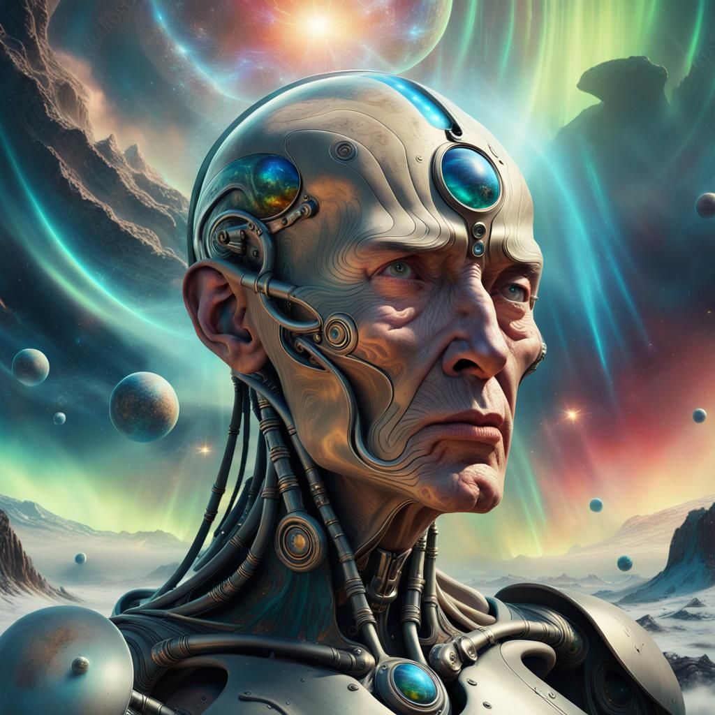 by an elderly cyborg psychic warrior's mind, in a science-fiction ...