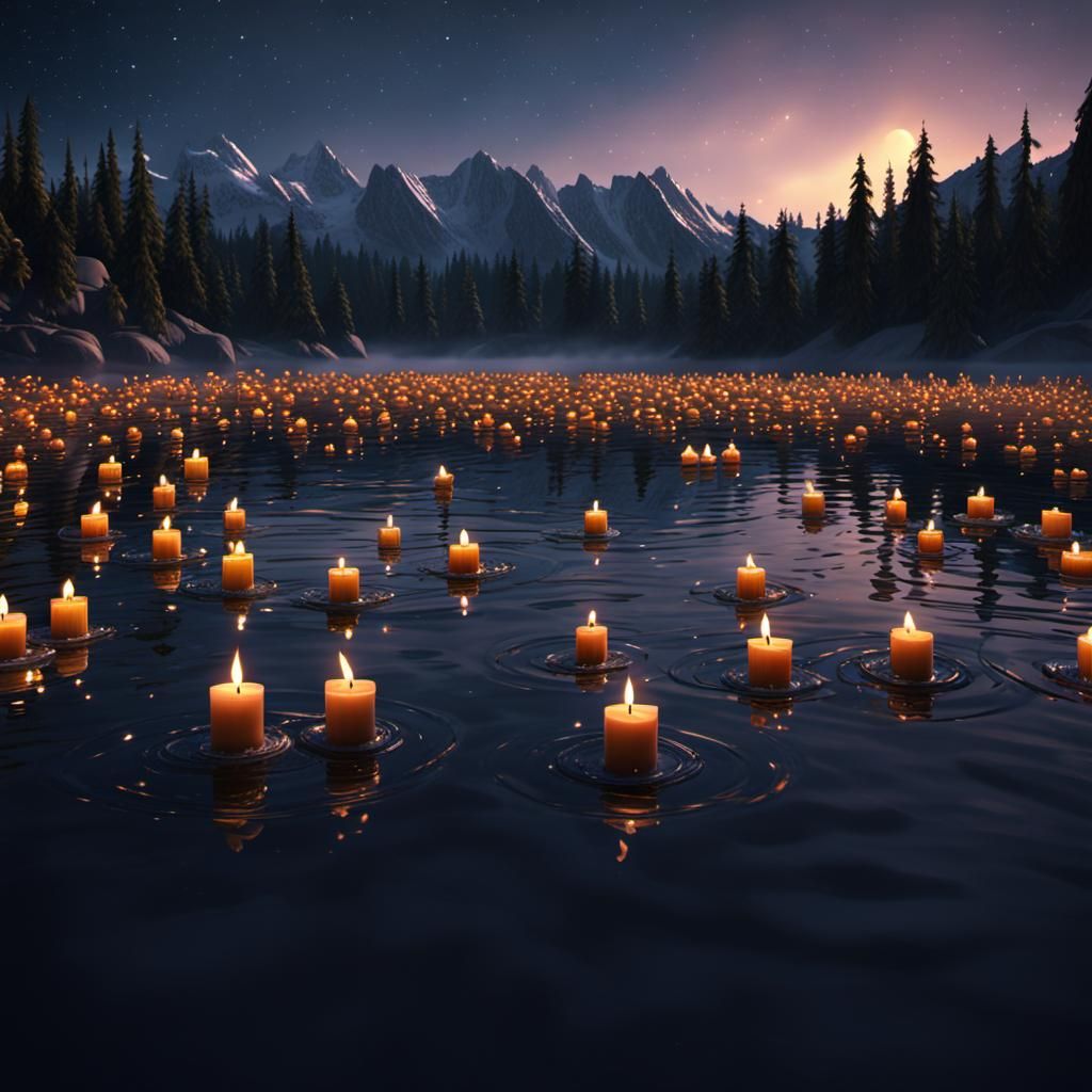 Candlelit Lake Night - AI Generated Artwork - NightCafe Creator