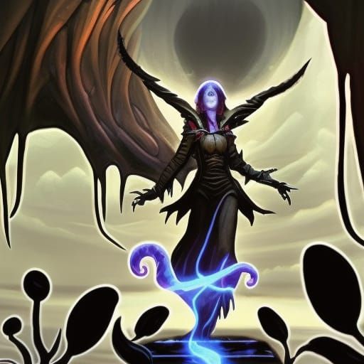 mind flayer sorceress casting a spell with a magic rune - AI Generated ...