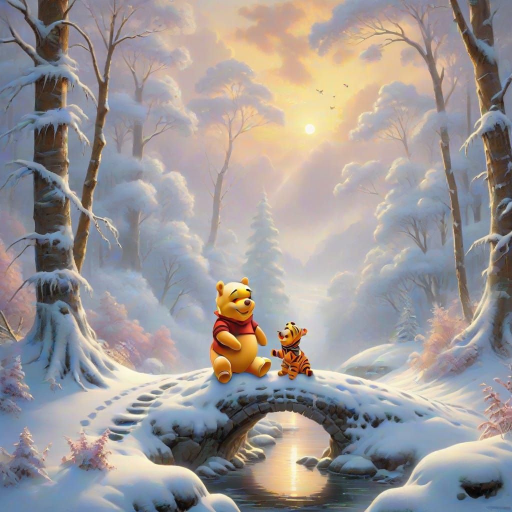 Winnie the Pooh and Tigger in Enchanted Winter Won... - AI Art