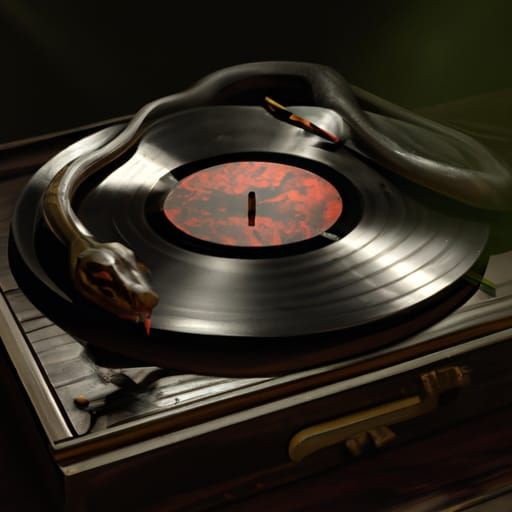 snake lays right on vinyl record while it plays music. snake is glossy ...